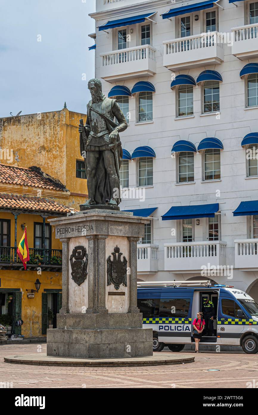 Cartagena, Colombia - July 25, 2023: Pedri de Heredia monument, bronze ...