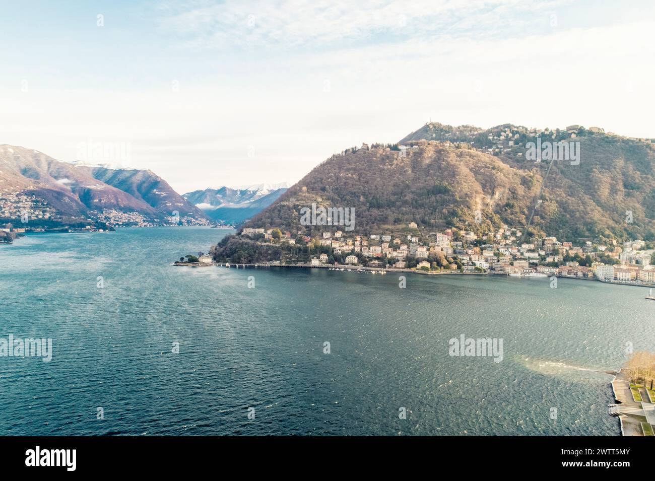 Aerial view lake como alps villages around lake hi-res stock ...