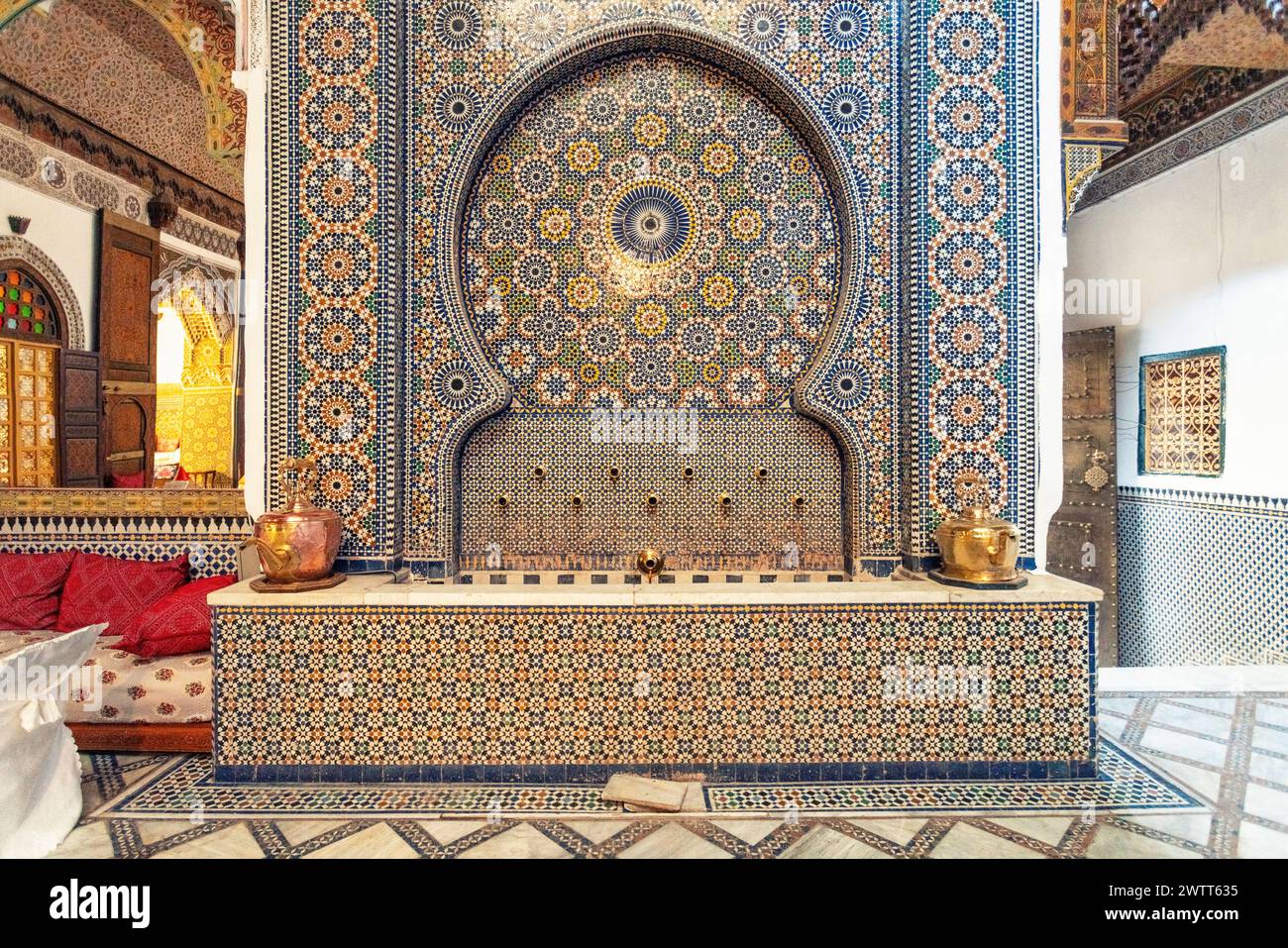 Tiled work of mosaic at Courtyard at a Riad in Fes el Bali, Medina, Fez ...