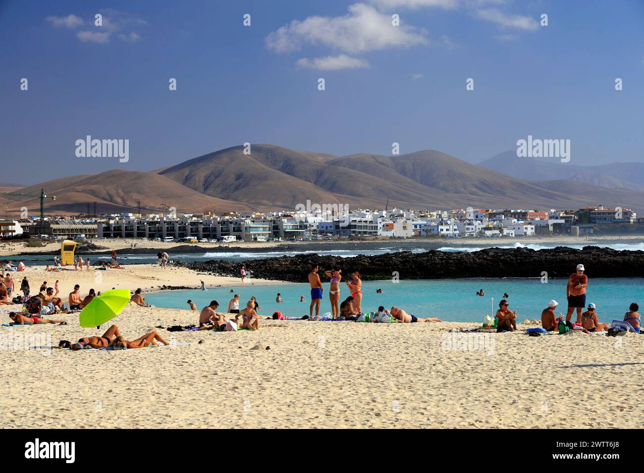 La Concha Beach, a mixed nudist and textile beach, El Cotillo ...