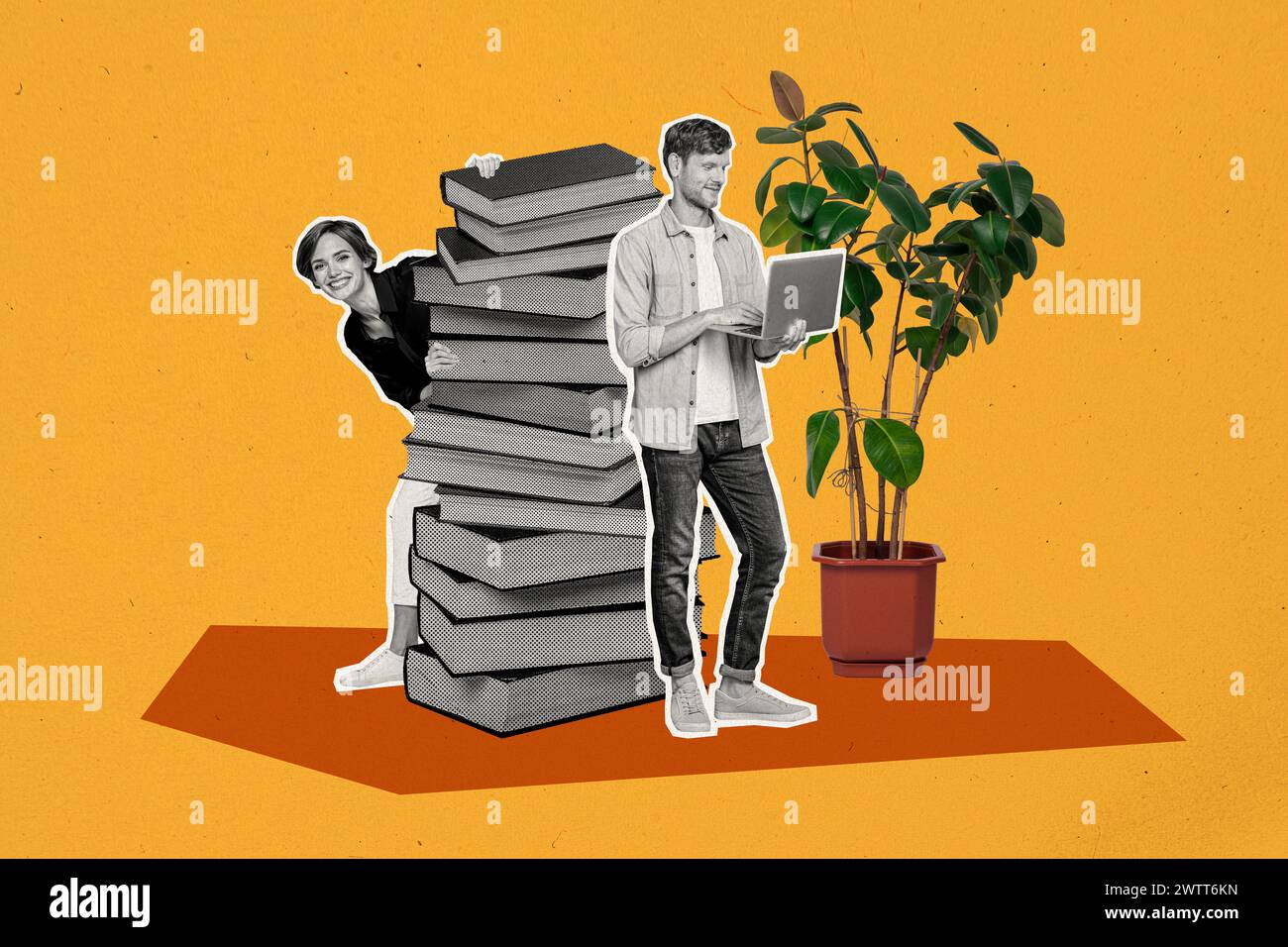 Creative collage picture young man university students books library ...