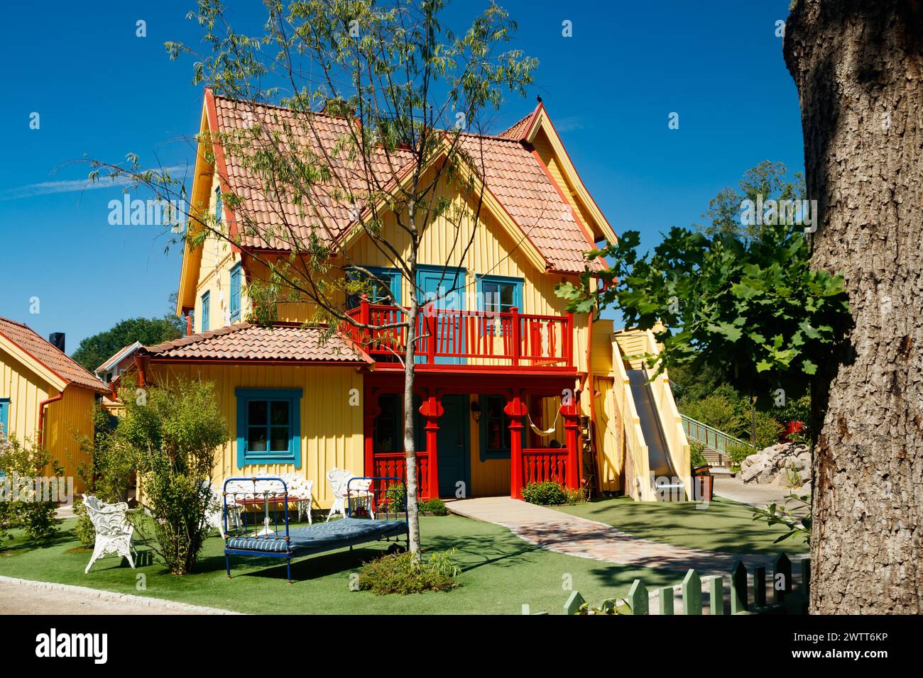 VIMMERBY, SWEDEN - 14 June 2023: Theme park Astrid Lindgren's World, Pippi Longstocking's house ...