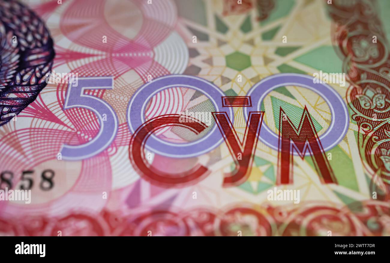 Closeup of old Uzbekistan 500 Sum currency banknote issued 1999 with ...