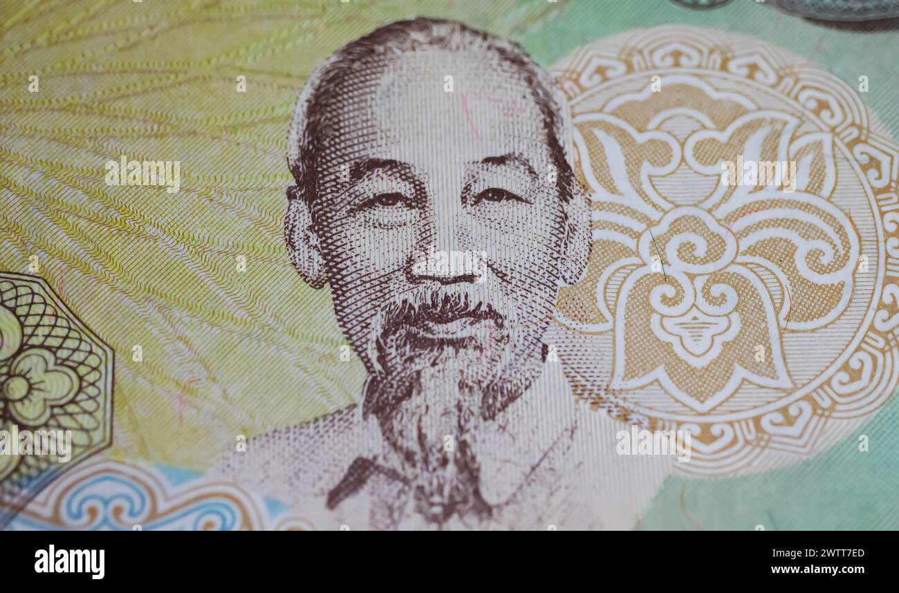 Closeup portrait of Ho Chi Minh on old Vietnam Dong currency banknote ...