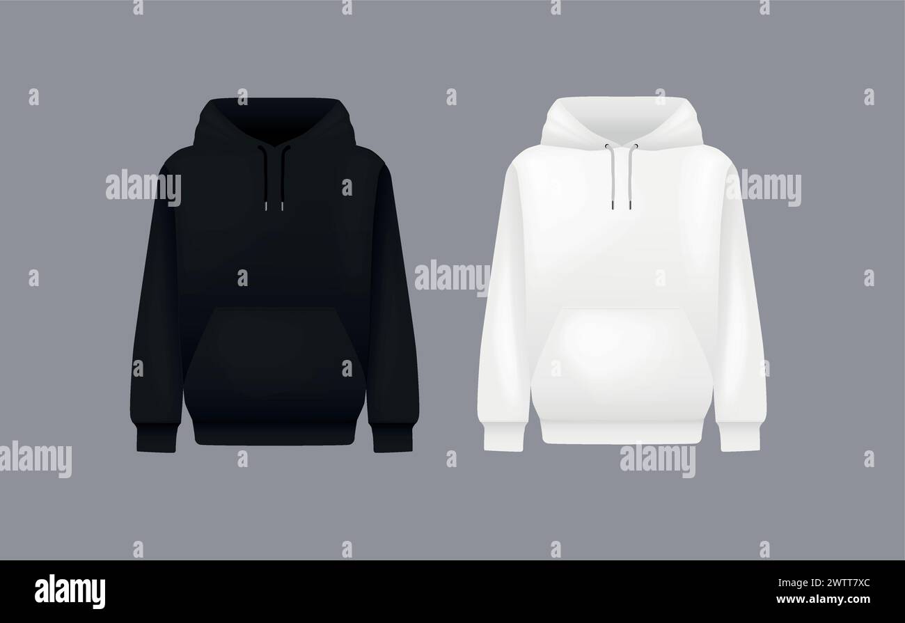 Men black and white hoody. Realistic jumper mockup. Long sleeve hoody ...