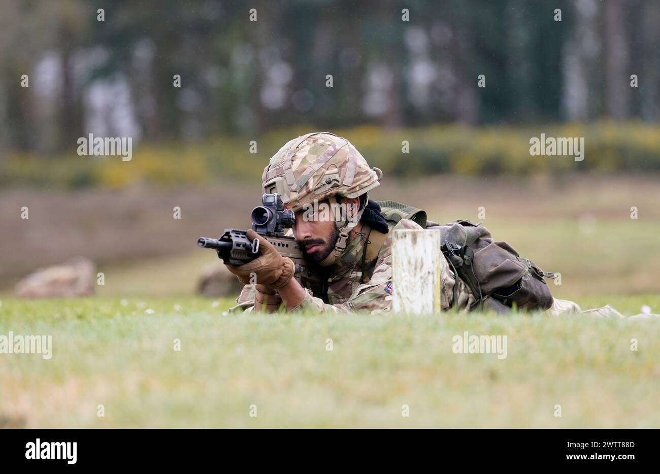 A Sikh soldier of the British Army competes in a shooting competition ...