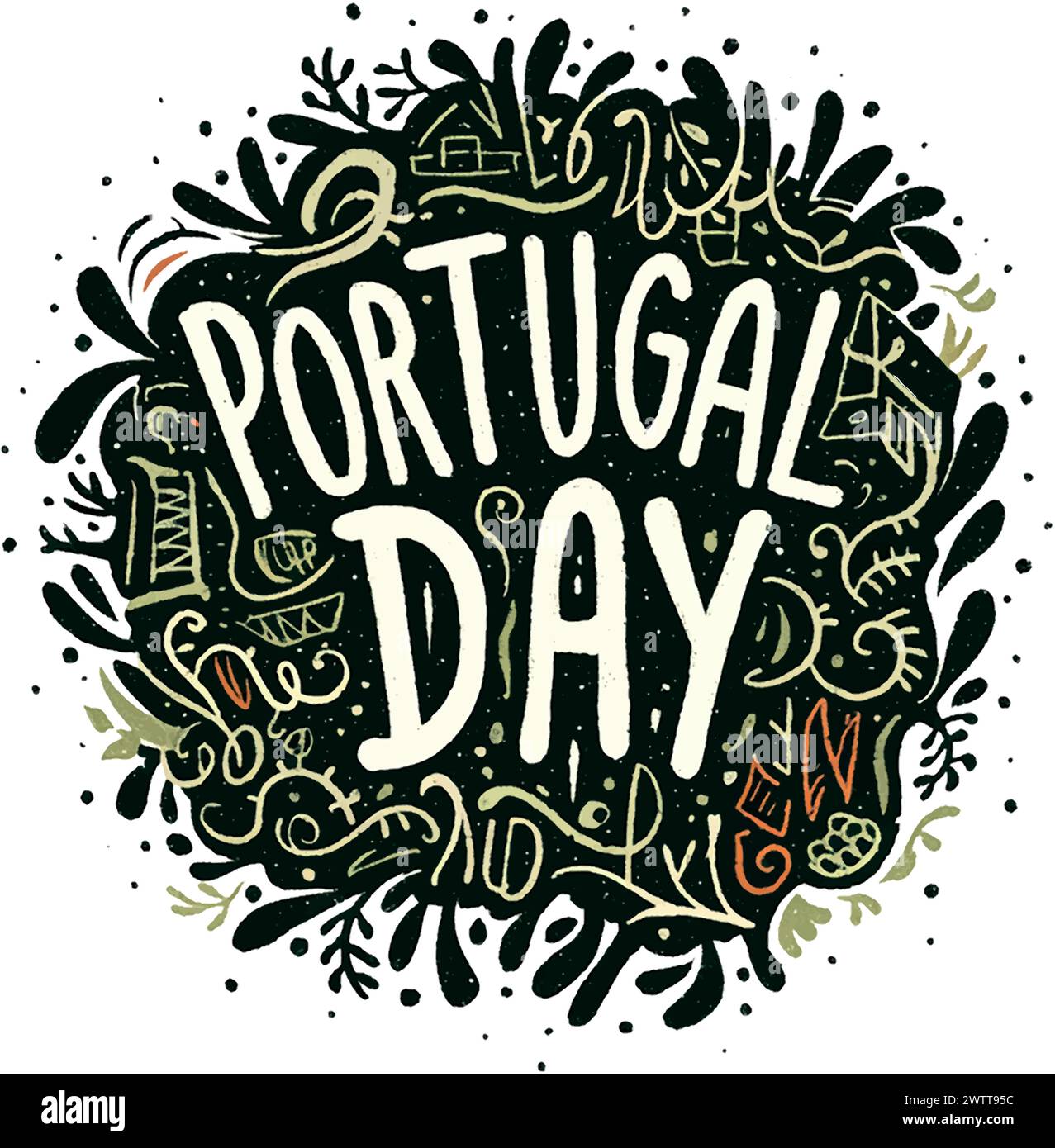 A round logo with the word Portugal Day written in cursive style Stock ...