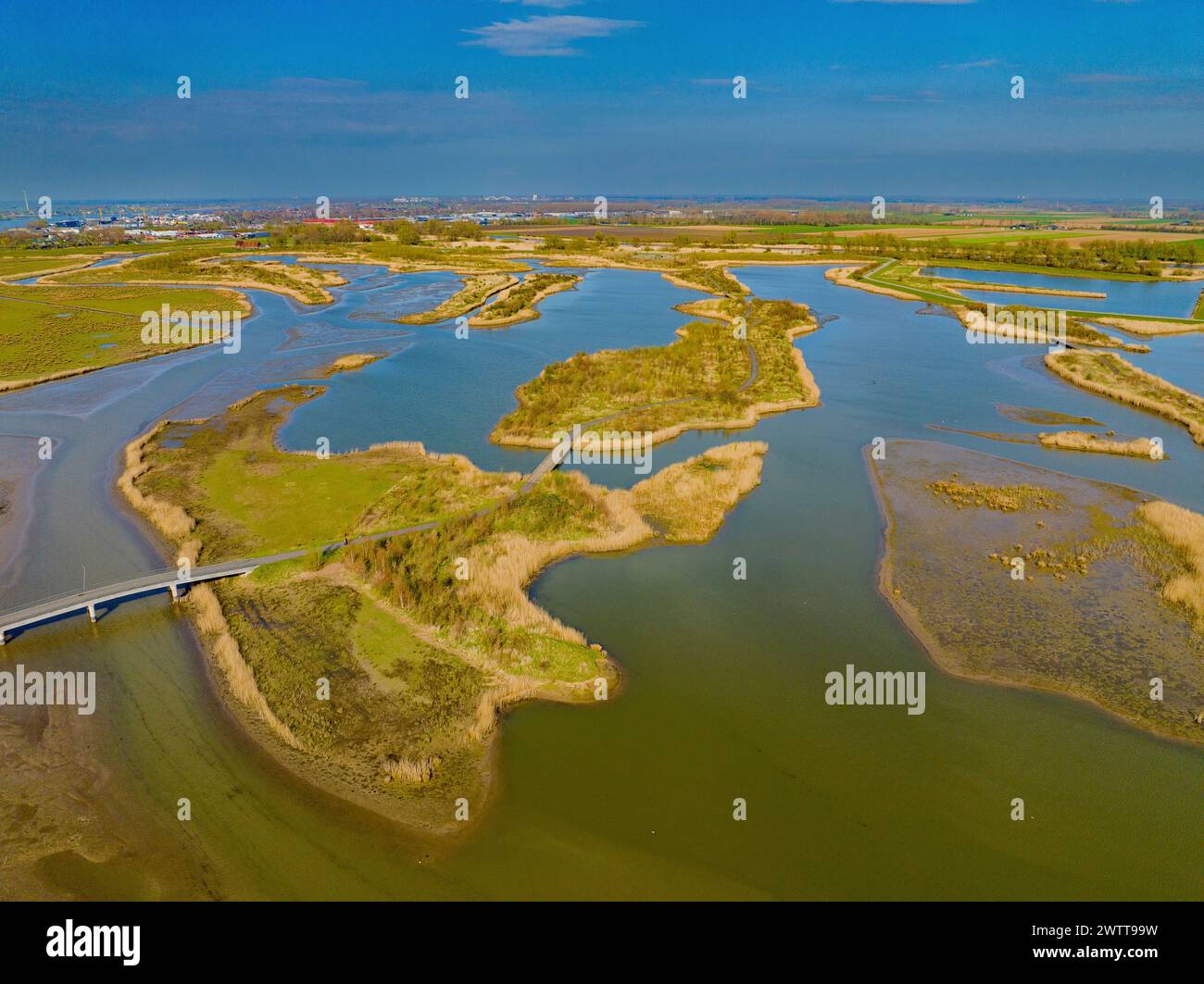 Aerial view of wetlands with winding water channels Stock Photo - Alamy