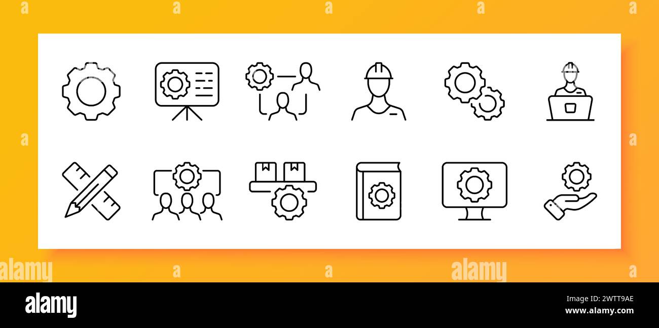 Construction icon set. Hard hat, ruler, pencil, monitor, instructions ...