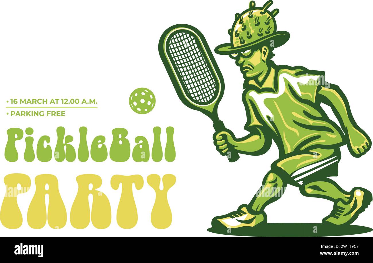 Pickleball party championship with man player on white background Stock ...