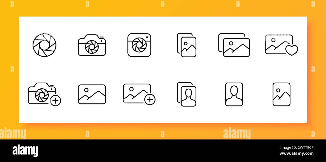 Camera icon set. Frame, gallery, selfie, snapshot, smartphone ...