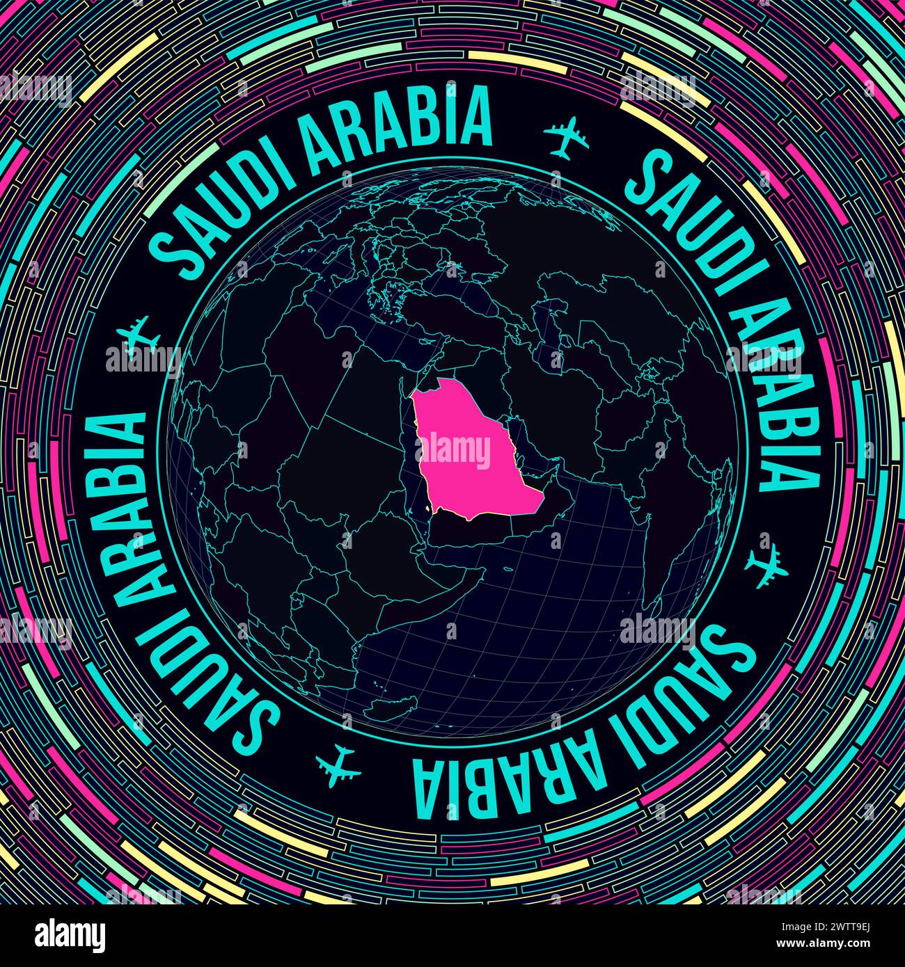 Saudi Arabia on globe. Satellite view of the world centered to Saudi ...