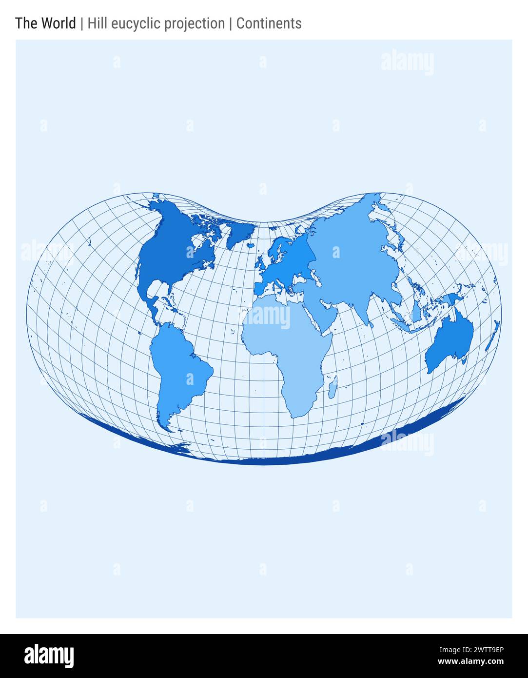 World Map. Hill eucyclic projection. Continents style. High Detail ...