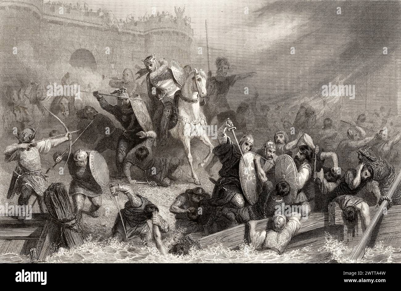 The siege of Paris, part of a Viking raid on the Seine, 885 Stock Photo ...