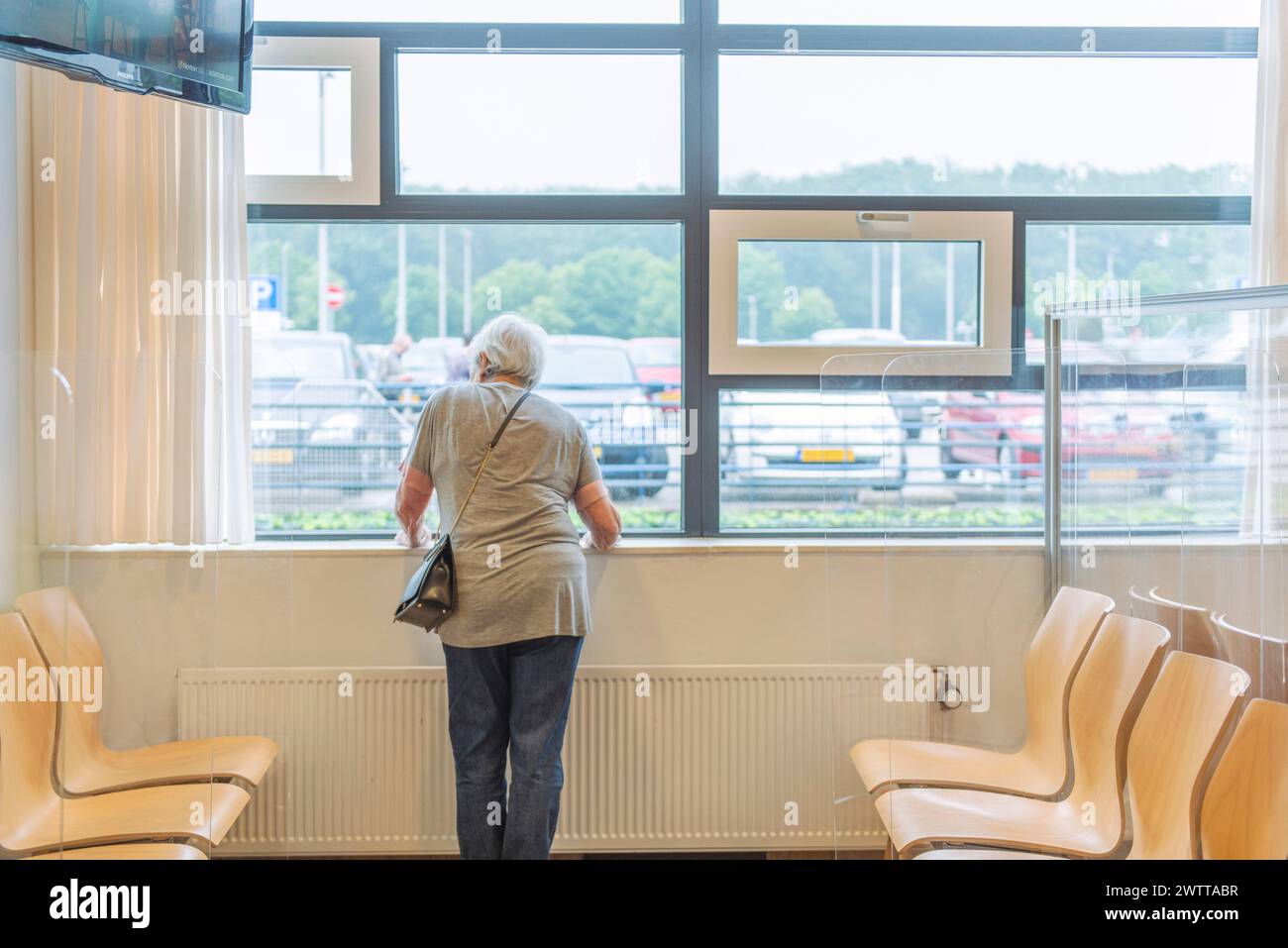 A person standing by the window, gazing outside Stock Photo - Alamy