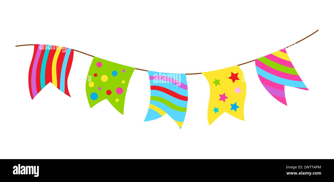 Color flags garland. Happy Birthday and party illustration Stock Vector ...