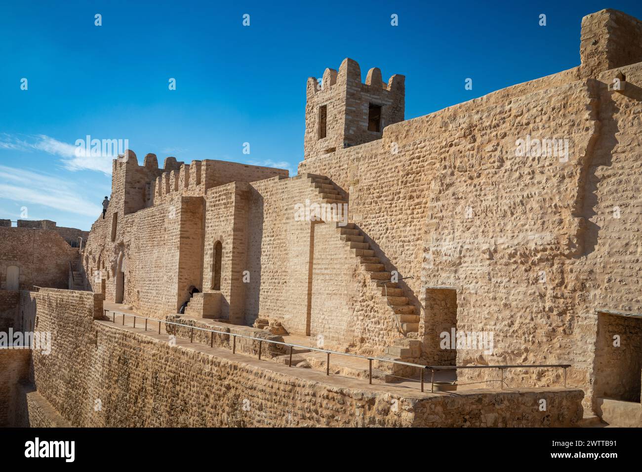 Inside the southern wall with its turrets and steps at the the Ribat of ...