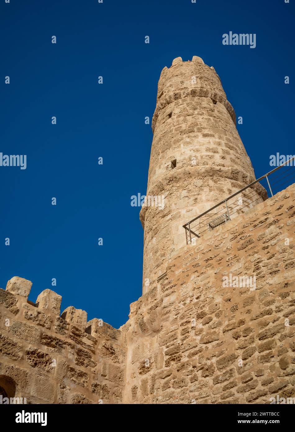 The tallest watchtower of Ribat of Monastir, an 8th century coastal ...