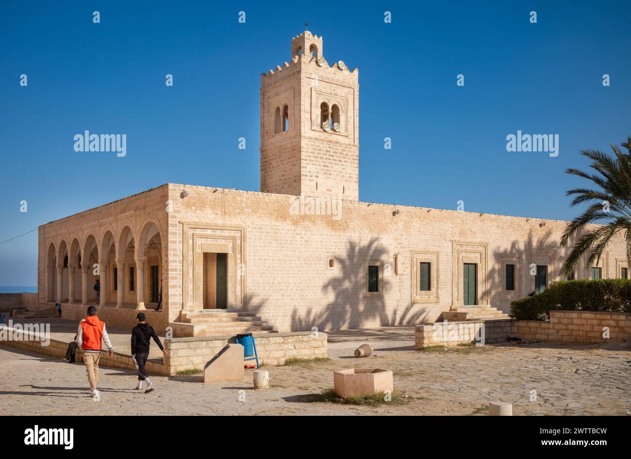 The 8th century Great Mosque of Monastir with its minaret next to the ...