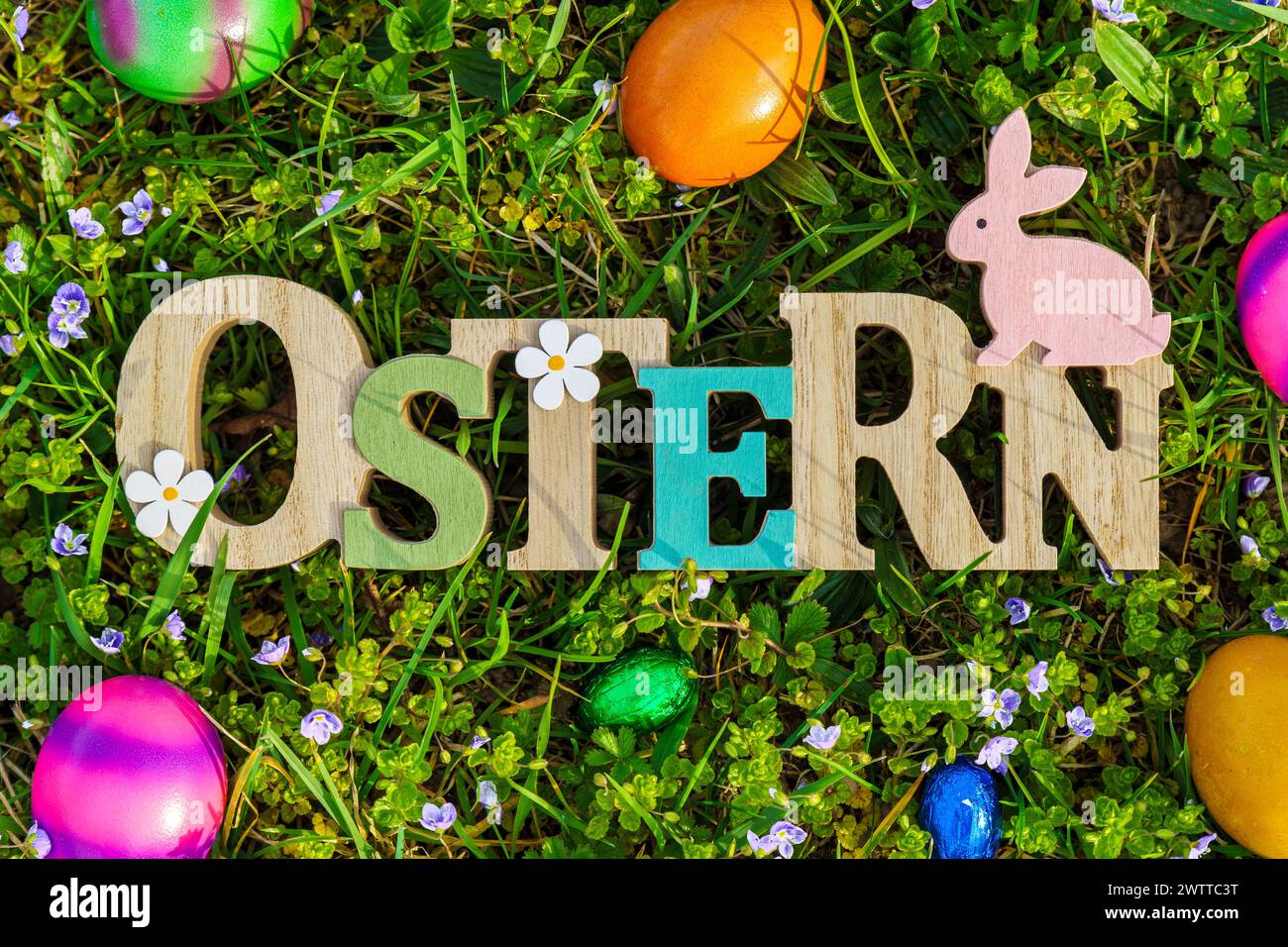 Augsburg, Bavaria, Germany - 19 March 2024: Easter, wooden lettering in ...
