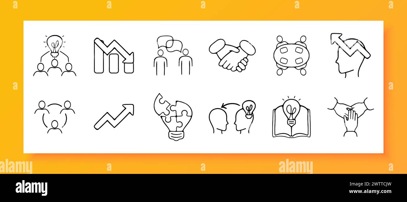 Brain work icon set. Note, book, creativity, art, gallery. brush, light ...