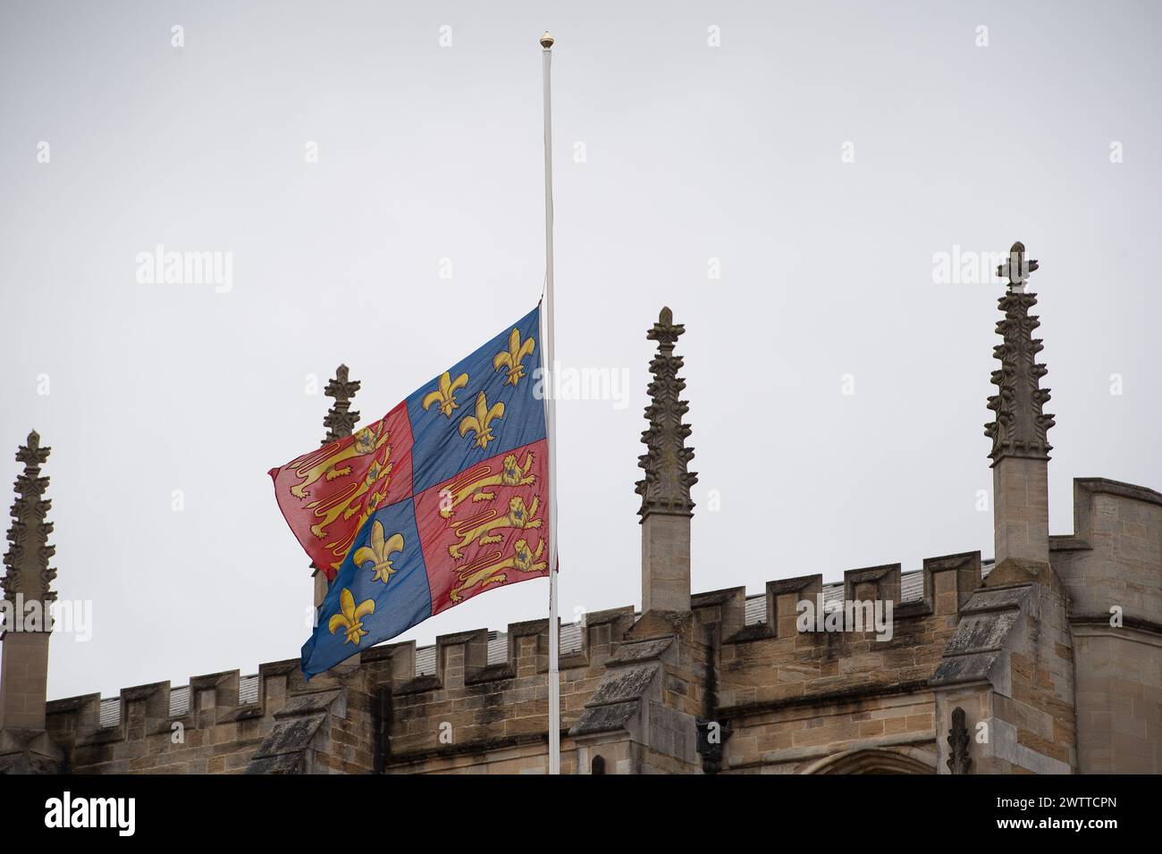 Eton, Windsor, UK. 19th March, 2024. The Eton College flag is sadly ...