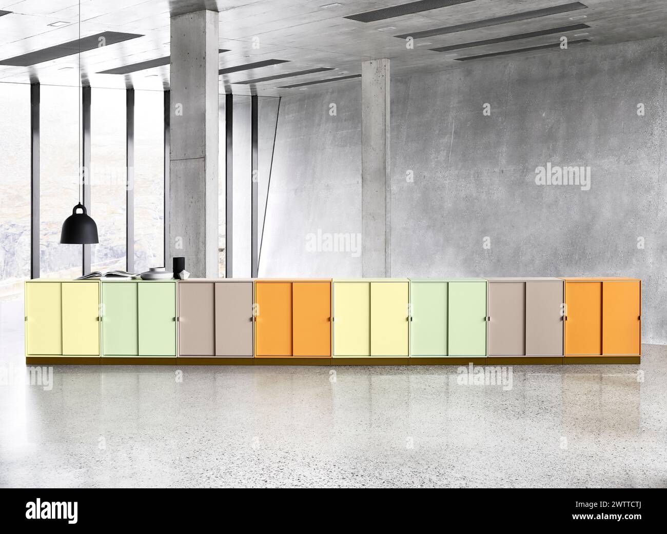 A row of colorful storage lockers in a modern interior setting Stock ...