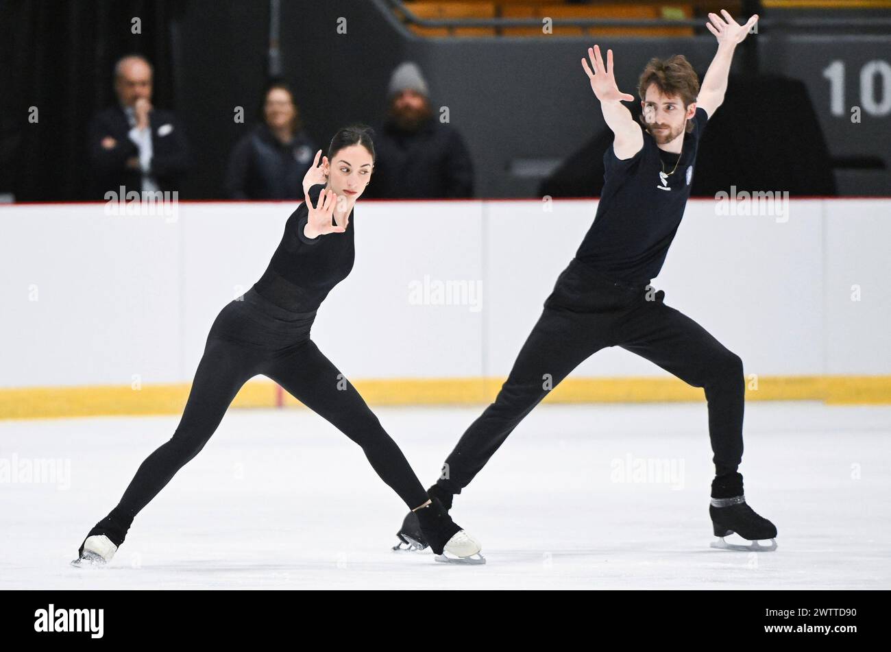 Sara Conti and Niccolo Macii, from Italy, perform their pairs routine ...