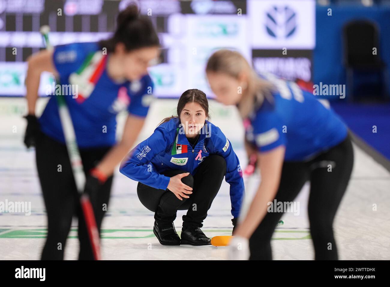 Sydney, Canada. 19th Mar, 2024. Italy skip Stefania Constantini directs ...