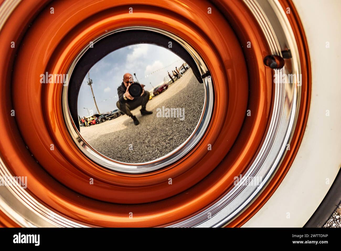 Close-up of a vintage Chevy pickup's chrome wheel, showcasing classic ...