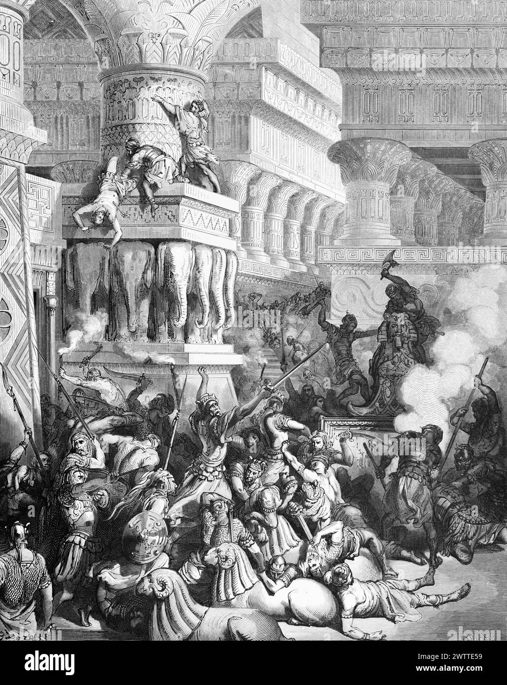 Jonathan destroys the Temple of Dagon or Dagan, Old Testament, Bible ...