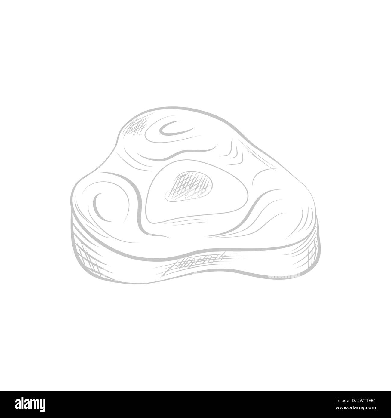 Round meat steak with bone, line sketch butcher shop product vector ...