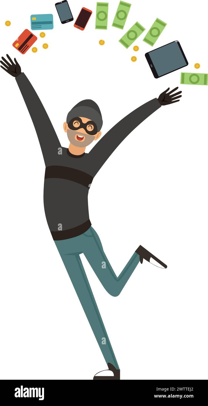 Happy thief mascot. Cartoon illegal character stealing money Stock ...