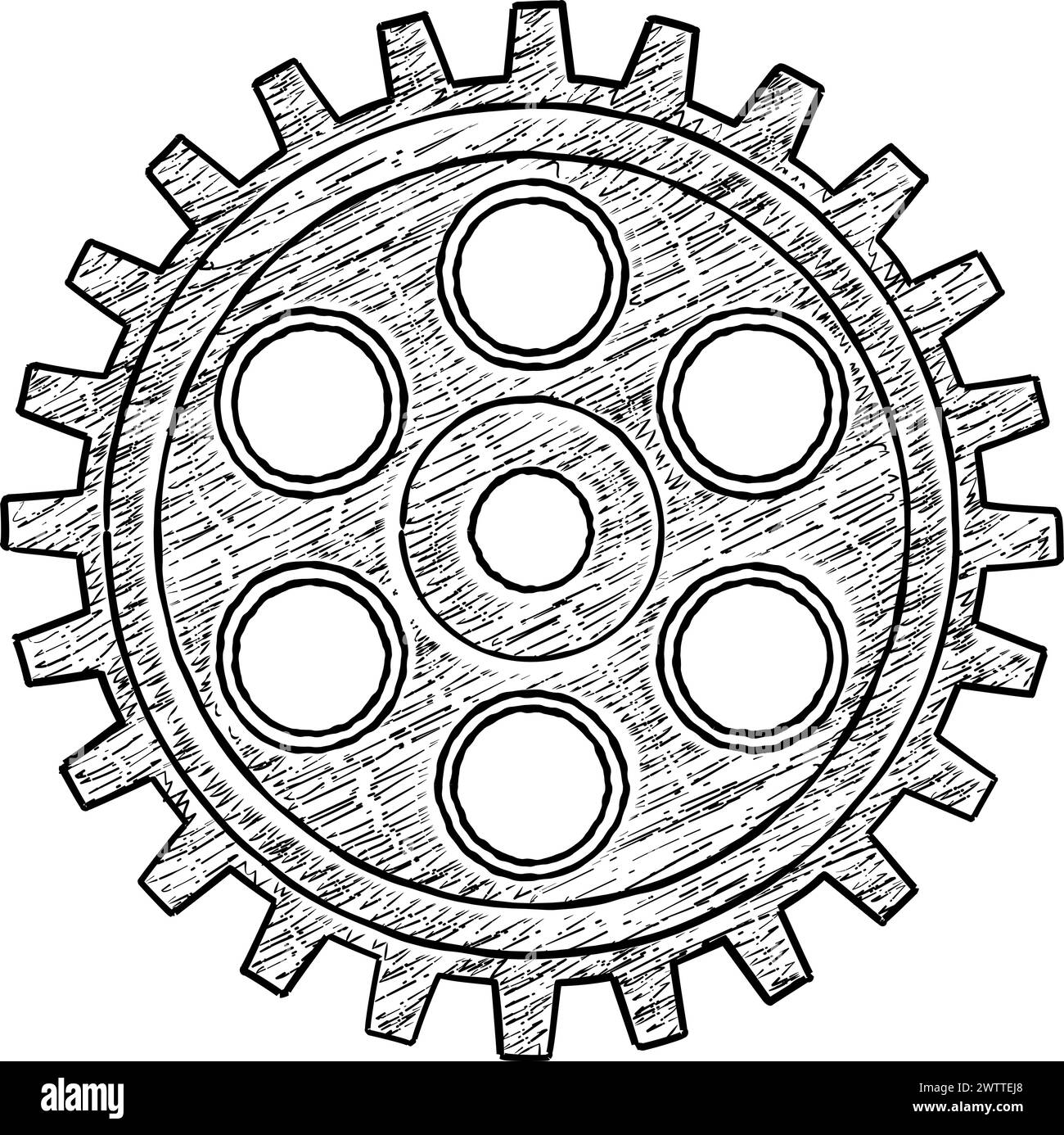 Clock gear drawing. Old machine gear sketch Stock Vector Image & Art ...