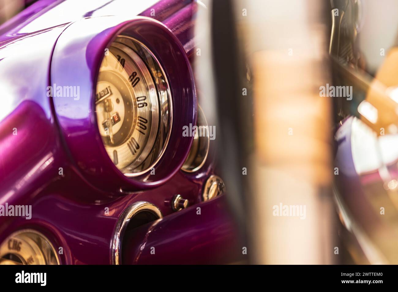Close-up view of a vintage American car's interior, highlighting unique ...