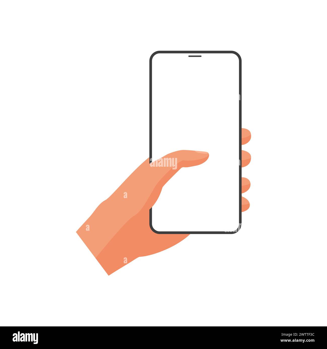 3D human hand holding smartphone, touching blank white screen with ...