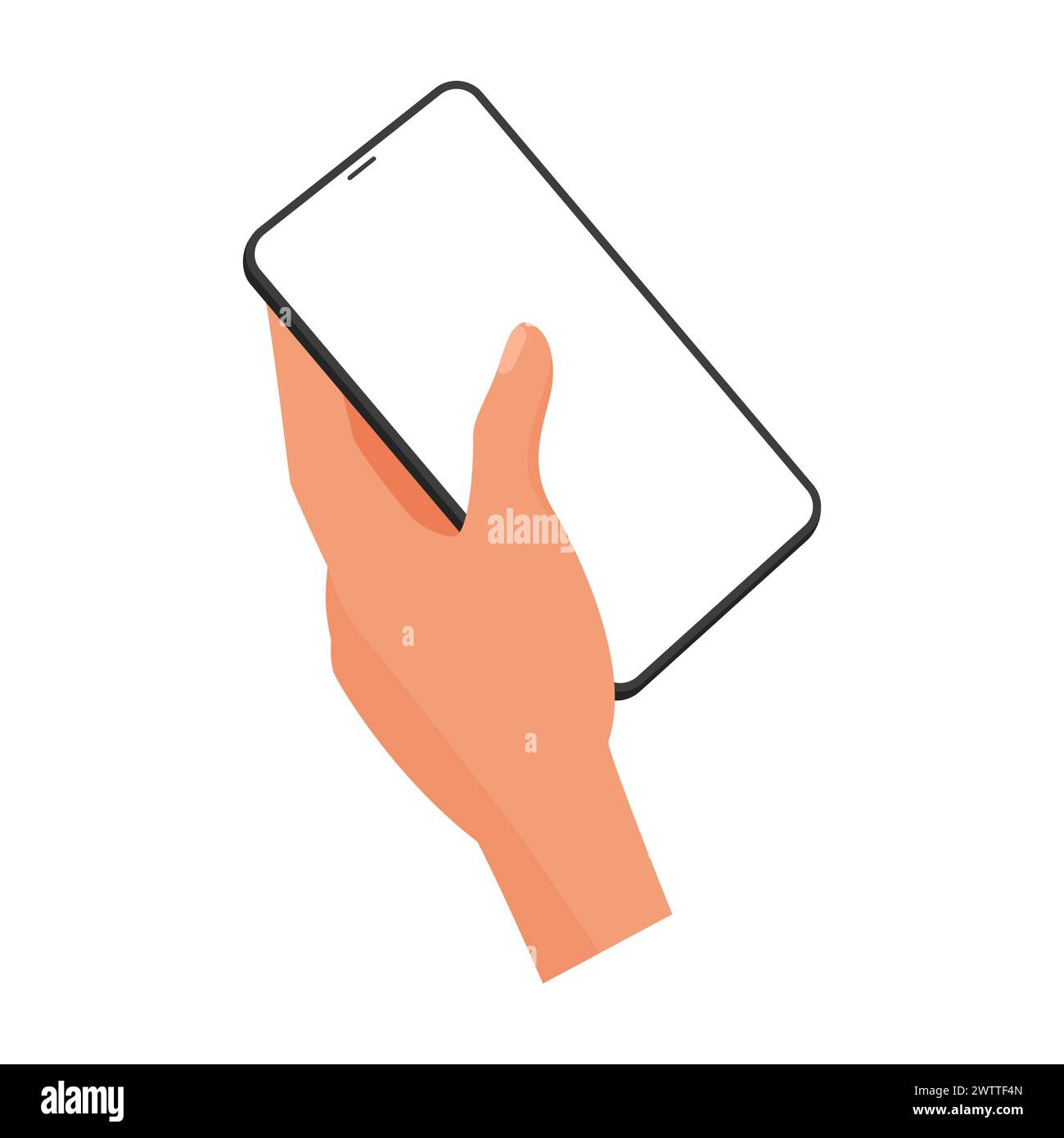 3D human hand holding smartphone, using mobile phone with blank white ...