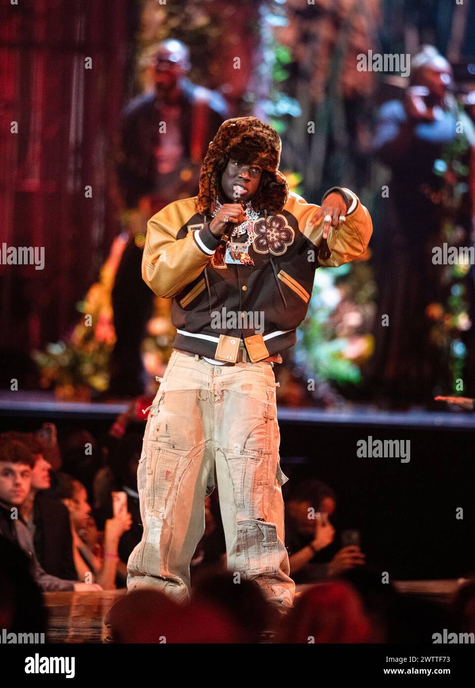 Rema performing live at the 2024 BRIT awards ceremony, O2 Arena, London ...