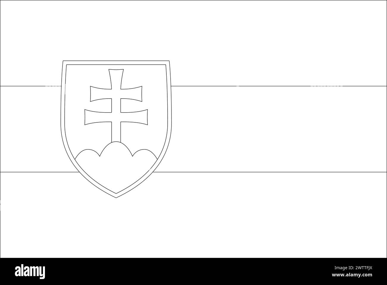 Slovakia flag - thin black vector outline wireframe isolated on white ...