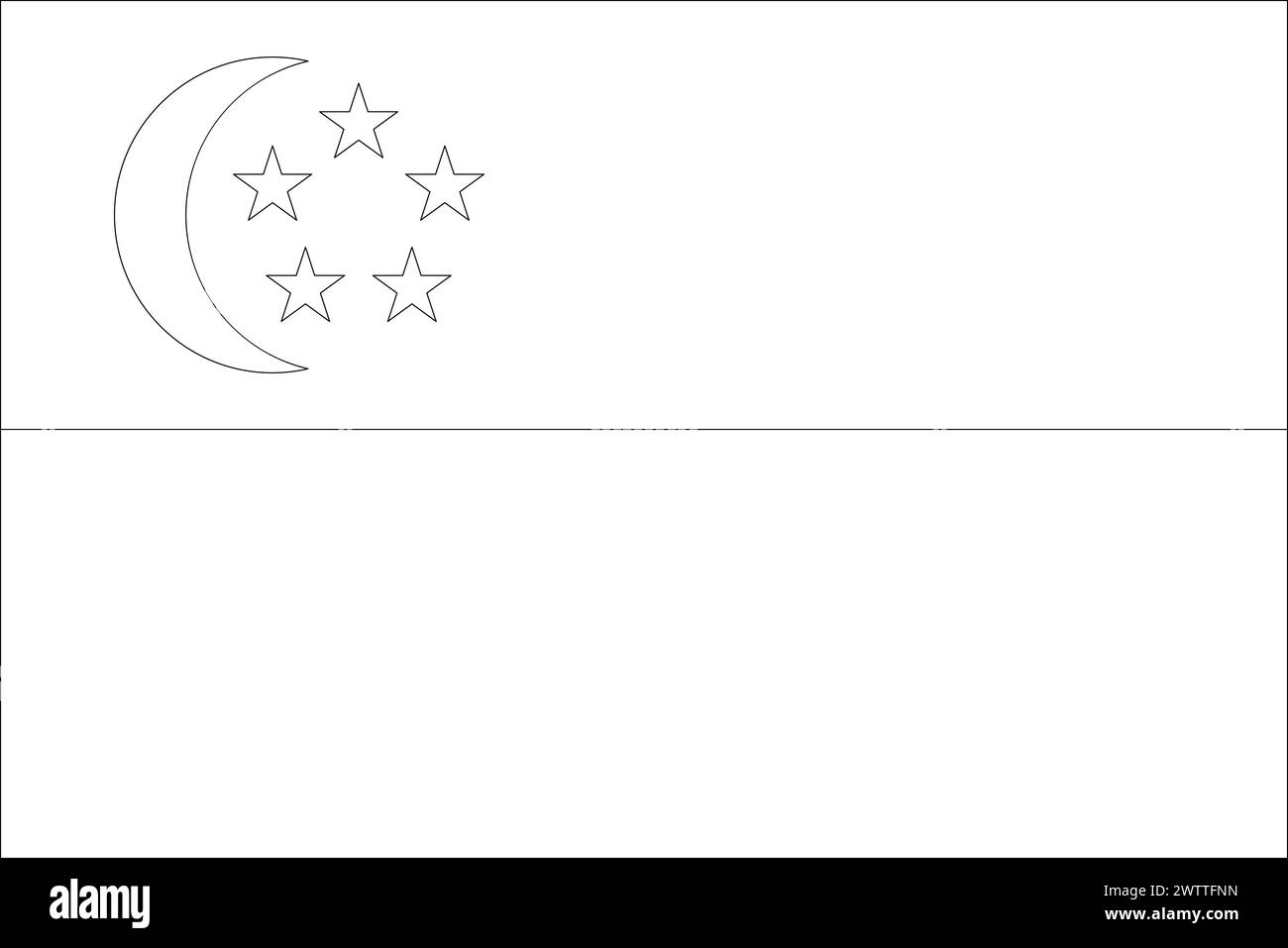 Singapore flag - thin black vector outline wireframe isolated on white ...