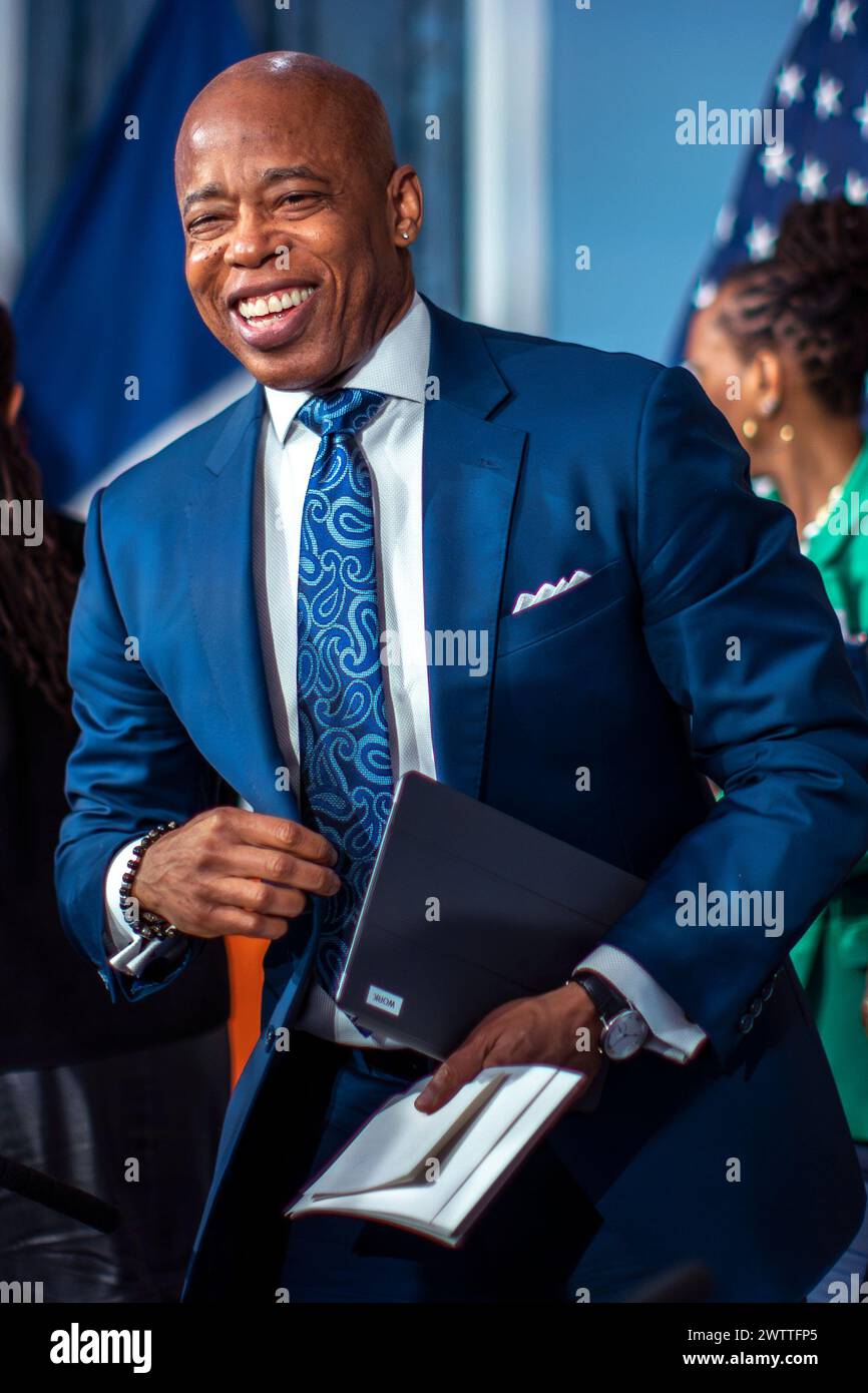 New York City Mayor Eric Adams, smiles as he exits the chamber after ...