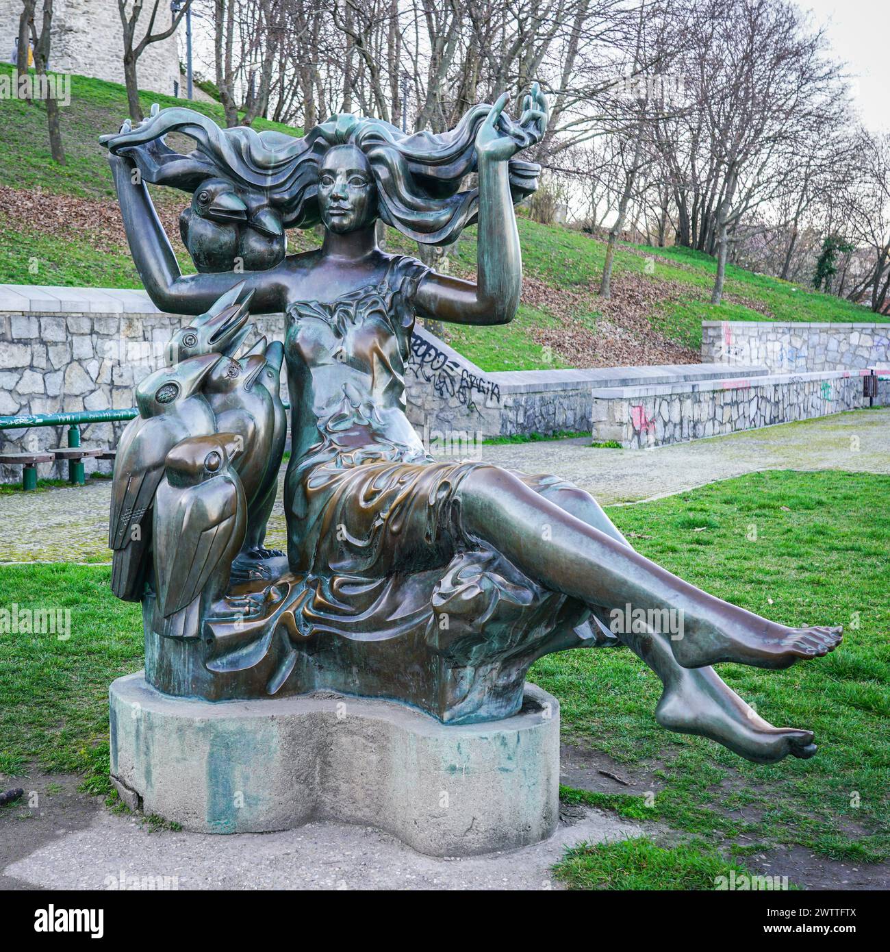 Bratislava, Slovakia- March 04, 2024: Sculpture The Witch, woman statue ...