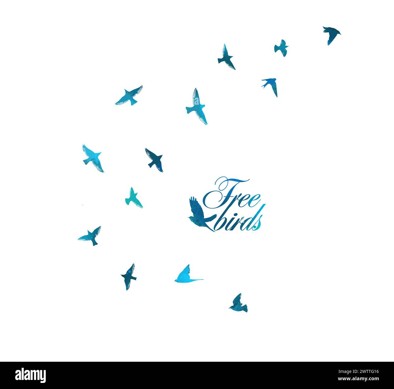 A flock of blue watercolor flying birds. hand drawing. Not AI, Free ...