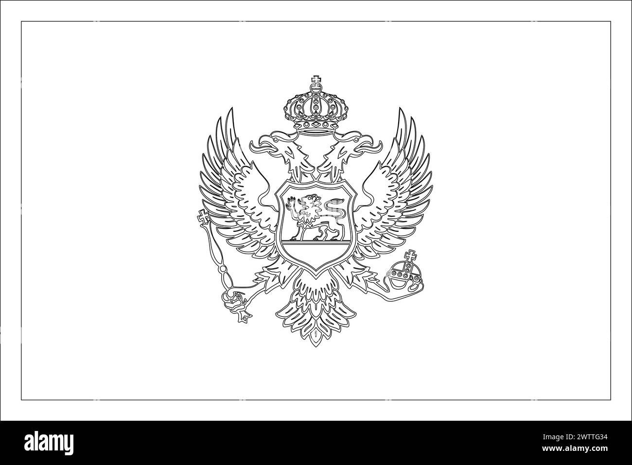 Montenegro flag - thin black vector outline wireframe isolated on white ...