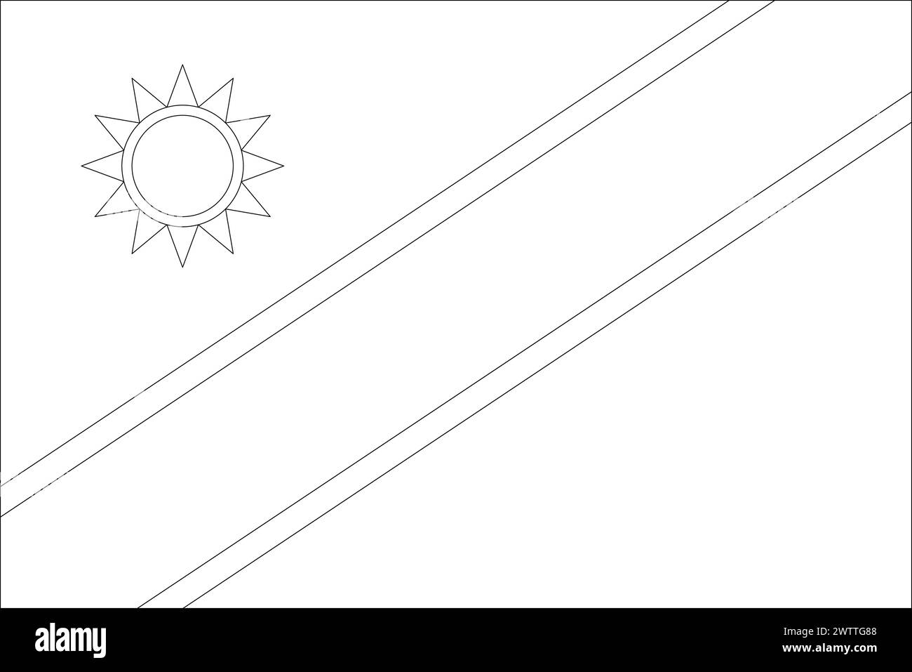 Namibia flag - thin black vector outline wireframe isolated on white ...