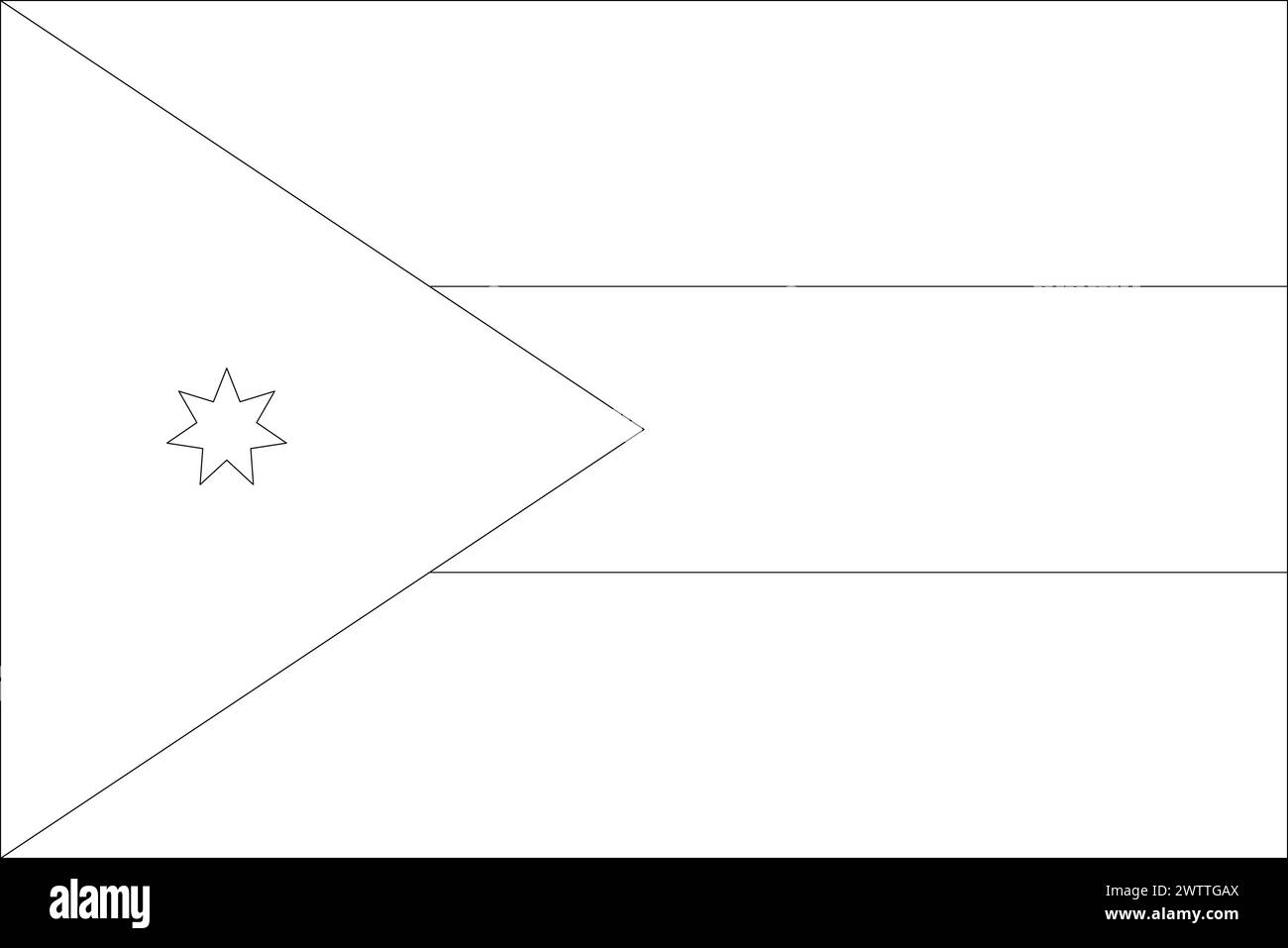 Jordan flag - thin black vector outline wireframe isolated on white ...