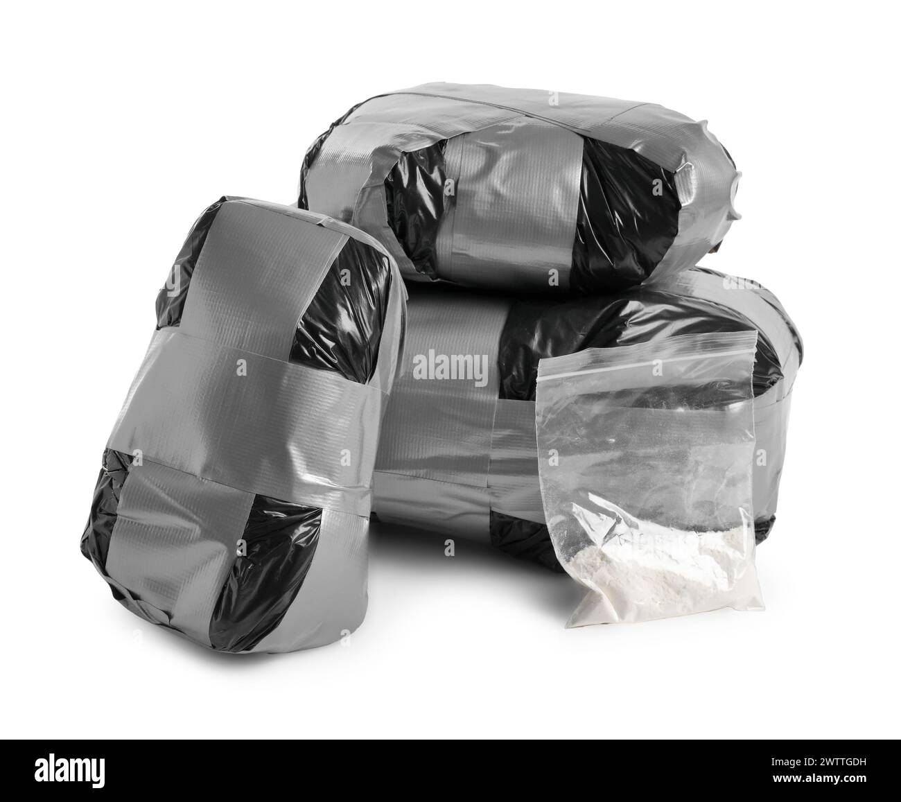 Packages with narcotics isolated on white. Drug addiction Stock Photo ...