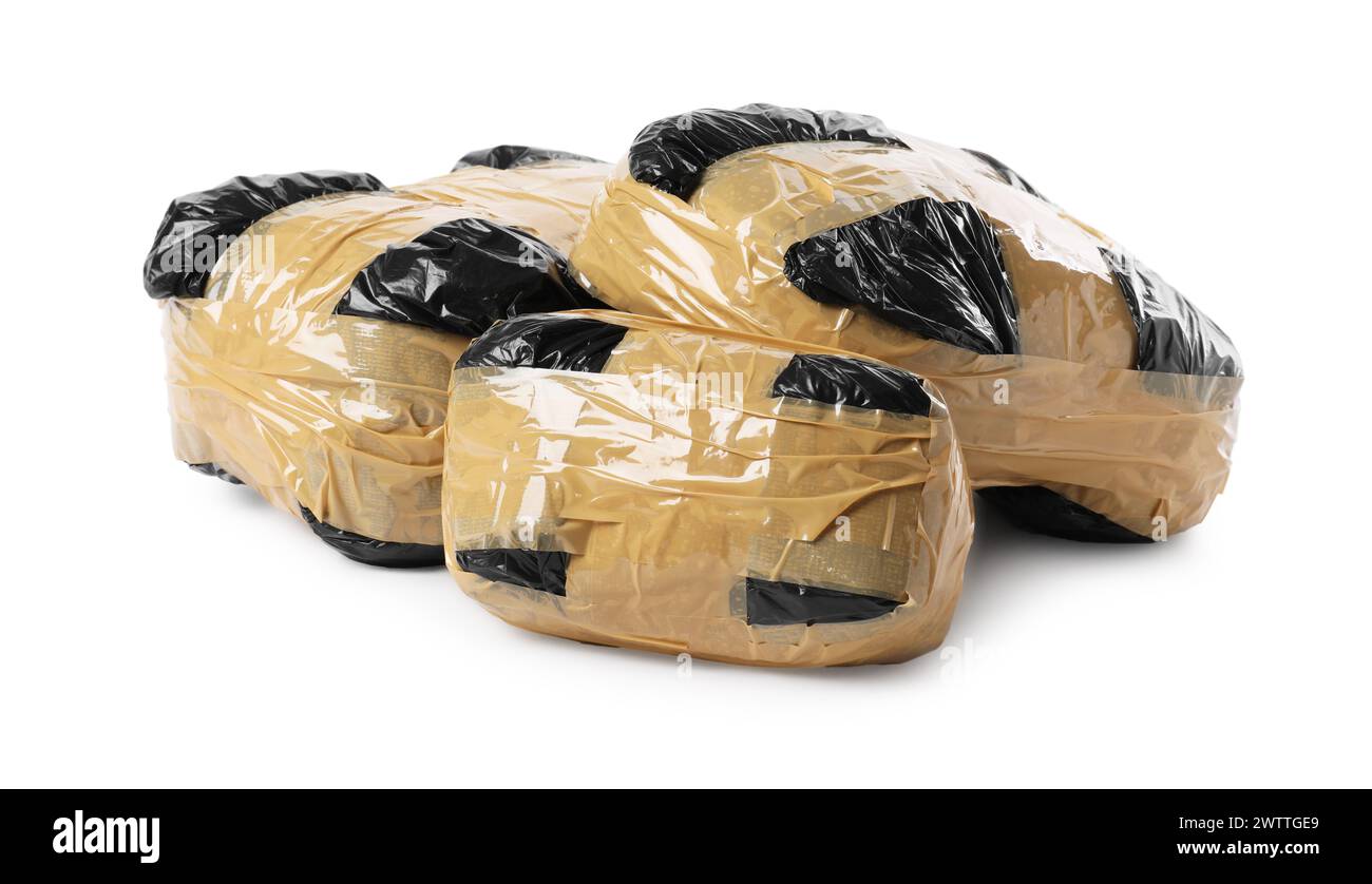 Packages with narcotics isolated on white. Drug addiction Stock Photo ...