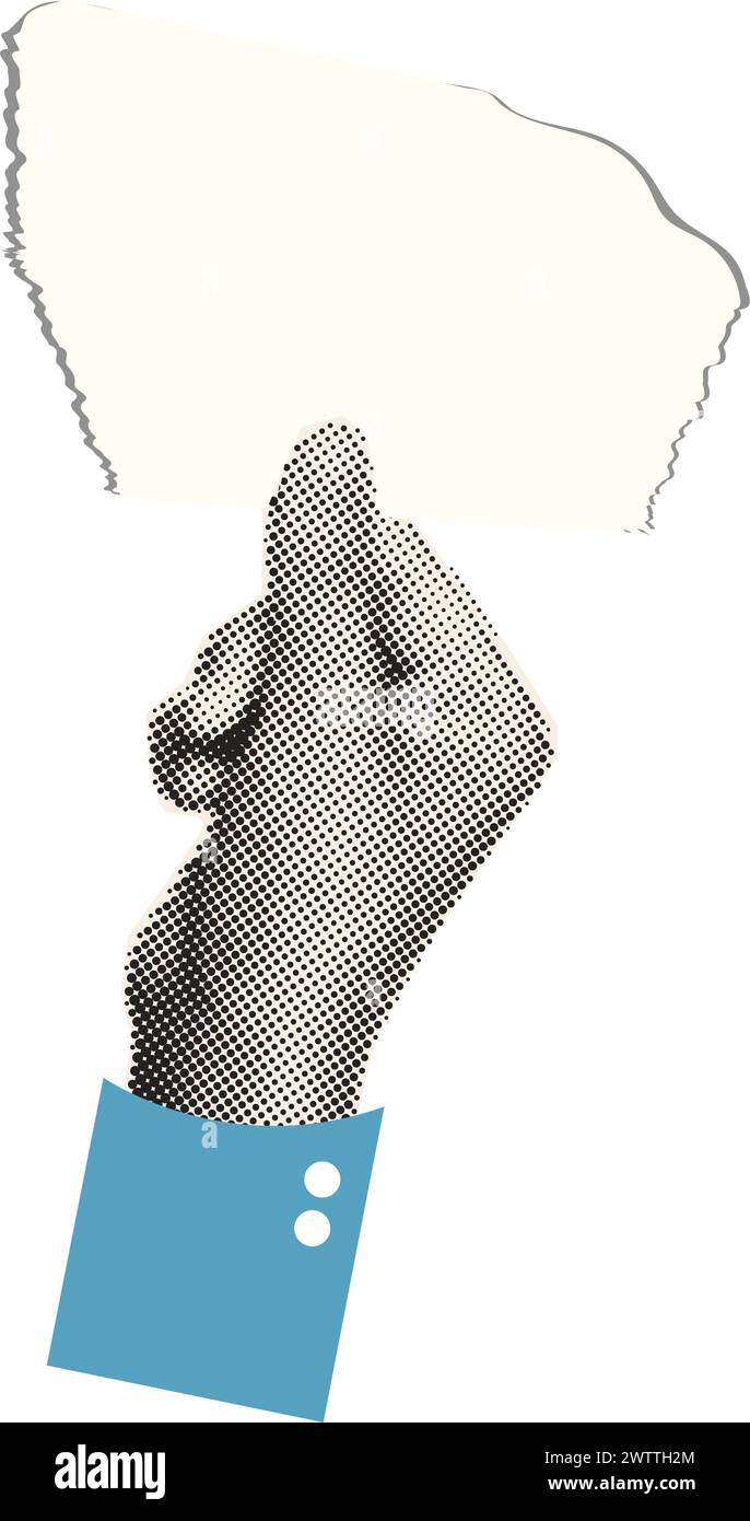 Halftone hand holding torn paper collage vector illustration Stock Vector Image & Art - Alamy