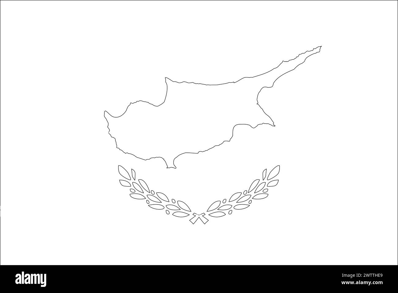 Cyprus flag - thin black vector outline wireframe isolated on white ...